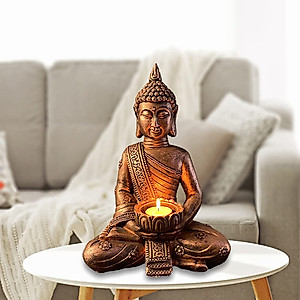 Fenteer Buddha Statue Home Decor Resin Tealight Holder Buddha Figures Room Decor Buddha Candle Holder Garden Sculpture - B