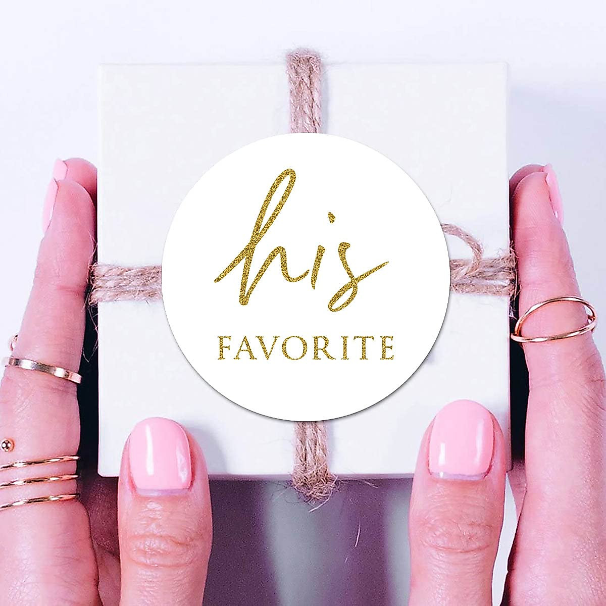 Gold Glitter His Her Favorite Stickers, 2 Inch Wedding Bridal Shower Party Favor Labels 80-Pack