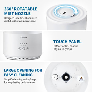 Clarston Humidifiers for Bedroom, 4L Cool Mist Humidifier with Essential Oils Diffuser and Nightlight, Top Fill Humidifiers for Home Large Room, Timer, Auto Shut-off, 40H Runtime