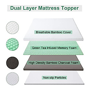 Full XL Mattress Topper, Medium Firm Memory Foam Mattress Topper with Bamboo Cover, 3-Inch Dual Layer Bed Topper Full Extra Long
