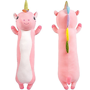 Unicorn Plush Pillow Long Soft Unicorn Body Pillow Big Unicorn Stuffed Animal Toys Cute Large Hugging Pillow Kawaii Toy for Kids Girls Children Baby Shower Birthday Valentine(Pink, 70cm/27.5Inch)