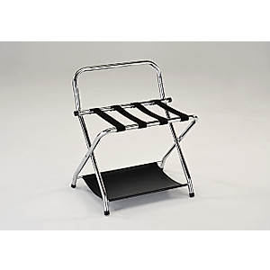 KB Designs - Chrome Metal Folding Luggage Rack, Suitcase Stand with Storage Shelf for Guest Room Bedroom Hotel