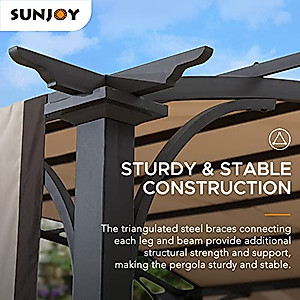 Sunjoy Lindt 9.5 x 11 ft. Steel Arched Pergola with 2-Tone Adjustable Shade, Tan & Brown