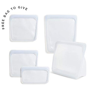 Stasher Platinum Silicone Food Grade Reusable Storage Bag, Clear (Bundle 4-Pack Large + Bag to Give) | Reduce Single-Use Plastic | Cook, Store, Sous Vide, or Freeze | Leakproof, Dishwasher-Safe, Eco-friendly