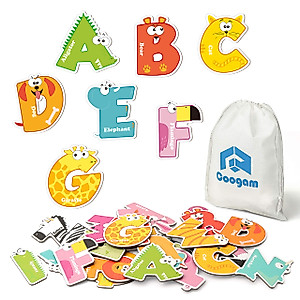 Coogam Magnetic Letters 26Pcs Jumbo ABC Alphabet Colorful Animal Shape Large Uppercase Fridge Magnets Educational Toy Set Learning Spelling Games for Kids 3 4 5 Years Old