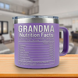 Hyturtle Grandma Nutritional Facts Coffee Purple Mug/Tumbler 14oz Gift For Women, Mothers Day Gifts For Grandma From Granddaughter, Grandson, Kids - Birthday, Christmas Gift Ideas For Grandma