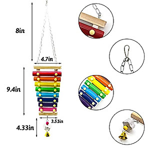 PINVNBY Chicken Toys Set Hens Xylophone Toy with 8 Metal Keys Chook Suspensible Wooden Swing Ladder Chick Veggies Skewer Fruit Holder Hanging Feeder for Chicken Coop Accessories Supplies (Suit 2)