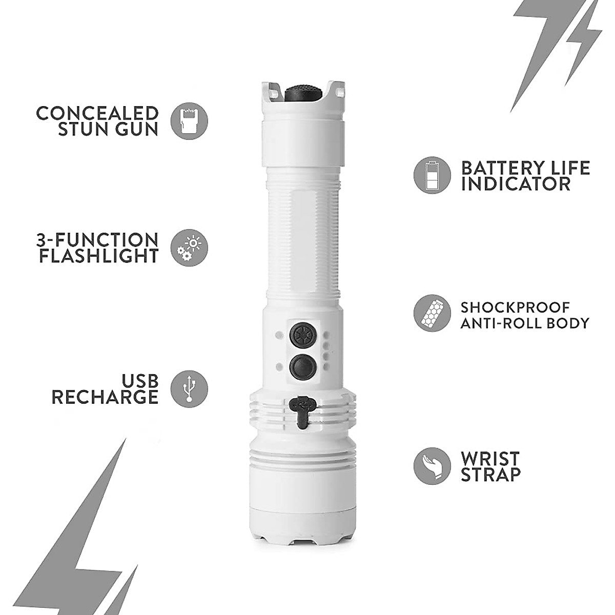 GUARD DOG SECURITY LightSafer Stun Gun with LED Flashlight - Police Strength Stun Gun with Concealed Prong Technology - Rechargeable with Charging Indicator (White)