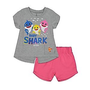 Pinkfong Baby Shark Toddler Girls T-Shirt and Shorts Outfit Set Gray/Pink 2T