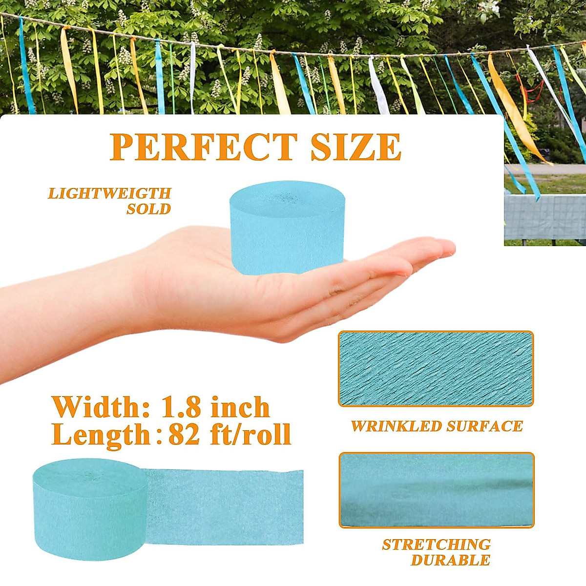 Crepe Paper Streamers 656ft 8 Rolls, Pack of Blue, Purple and Silver Party Streamers for Birthday Wedding Baby Bridal Shower Decorations Christmas Craft Supplies (1.8 Inch x 82 Ft/Roll)