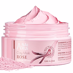 ANAI RUI Rose Clay Facial Mask, with Kaolin Pink Clay, Niacinamide, Collagen, Hyaluronic Acid Moisturizing. Pores Minimizers, Blackhead Remover, 4.23 Oz