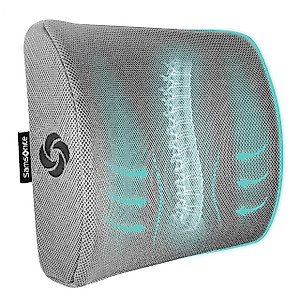 Samsonite SA5244 Ergonomic Lumbar Support Pillow Helps Relieve Lower Back Pain 100% Pure Memory Foam Improves Posture Fits Most Seats Breathable Mesh Washable Cover Adjustable Strap