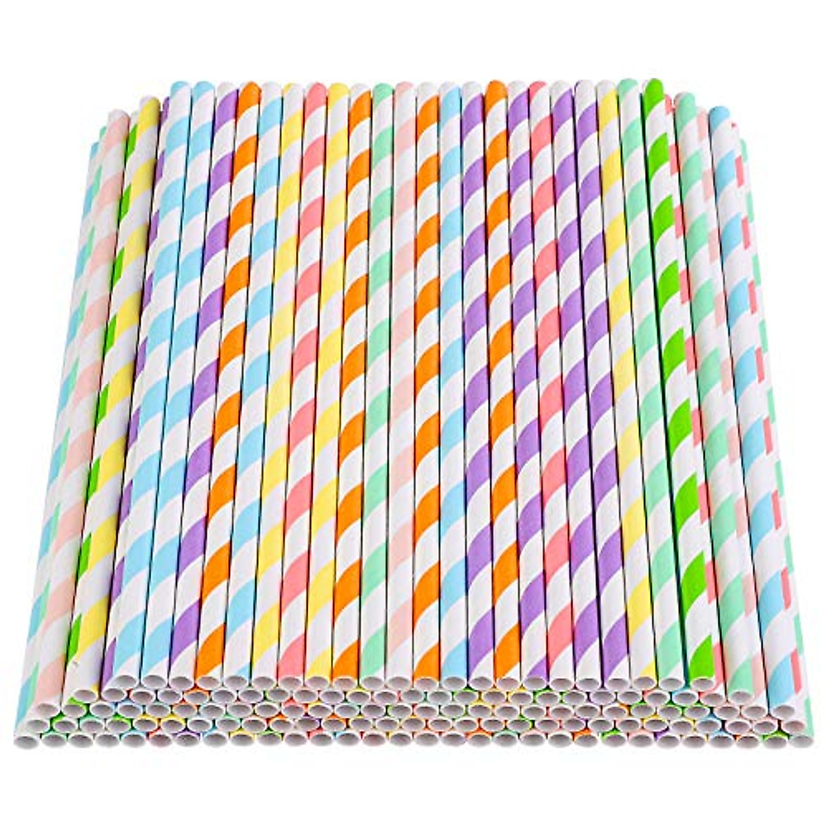 Cooraby 200 Pieces Easter Colors Paper Straws Easter Biodegradable Drinking Stripe Theme Paper Straws for Wedding Supplies, Party Favors, 8 Colors