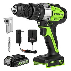 Greenworks 24V Brushless 1/2" Hammer Drill (530 in-lbs.) 2.0Ah Battery and Charger Included, DDG402
