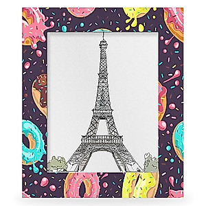 POFATO Donuts Chocolate Food 8x10 Picture Frame Wood Photo Frame for Tabletop Display Wall Mount Picture Frame Display 8 x 10 Inch Photo Wall Decor Home Gift Frames