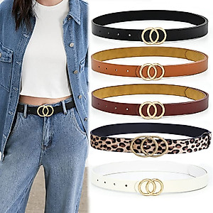 Tergy 6 Pieces Faux Leather Waist Belt for Women Double O-Ring Belt for Jeans Dresses Pants