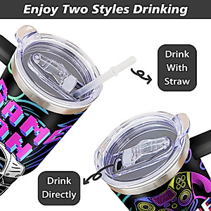thmasamwr Game Tumbler with Lid and Straw, 40oz Gamer Water Bottle Cup with Handle, Gaming Travel Coffee Mugs, Birthday Gifts for Gamer Men Boys