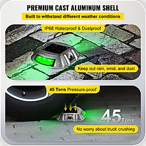 Happybuy Driveway Lights 4-Pack, Solar Driveway Lights with Switch Button, Solar Deck Lights, Wireless Dock Lights 6 LEDs for Path Warning Garden Walkway Sidewalk Steps, LED Bright Green