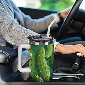 Dill Pickles Insulated Tumbler with Handle Stainless Steel Travel Coffee Mug with Lid And Straw 40oz