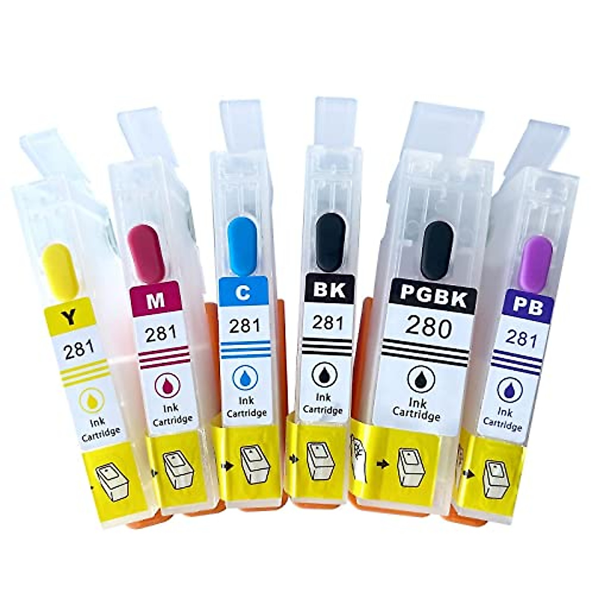 HEMEINY PGI-280XXL CLI-281XXL Empty Refillable Ink Cartridges Compatible with Canon Pixma TS9120 TS8320 TS8220 TS8120 TS8322 TS8222 TS9100 TS8100 TS8200 TS8300 Printer (PGBK BK C M Y PB)