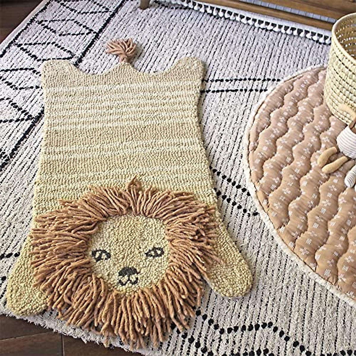 Crane Baby Safari Nursery and Toddler Room Décor, Wool Floor Rug for Boys and Girls, Lion Shape, 23" x 36"
