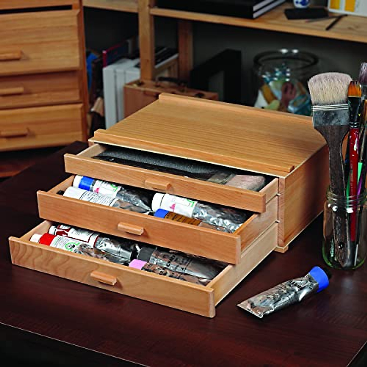 HG Art Concepts Artists Storage Chests - Premium Studio Organizer for Paint Tubes, Brushes, Pecils, Markers, & More! - 3 Drawer