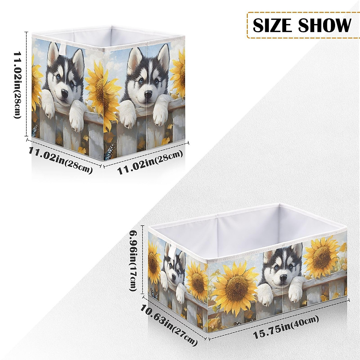 YMGQYJ Cute Husky Collapsible Storage Cube, Foldable Closet Organizers Storage Bins with Support Board for Shelf Closet Cabinet 15.7×10.6×6.9 IN