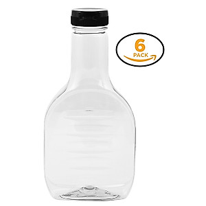 16 OZ BBQ/DRESSING CLEAR PLASTIC SAUCE BOTTLE WITH BLACK FLIP-TOP CAPS AND PRESSURE SENSITIVE LINER (Black caps, 6)
