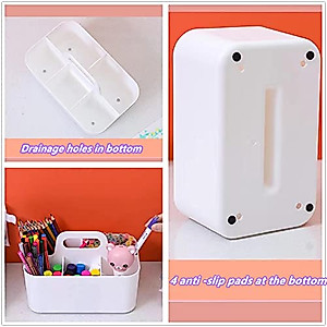 (2 Pack) Feadily Plastic Shower Caddy Portable, Portable Basket with Handle Storage Organizer, Stackable 5 Compartments, 9.76" x 6" x 6.7", White