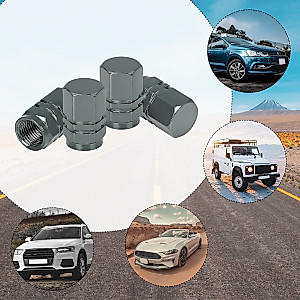 4PCS Moly Magnolia Tire Stem Valve Caps Wheel Valve Covers Car Dustproof Tire Cap, Leak-Proof Air Protection Fits Cars, Trucks, Bikes, Motorcycles, Bicycles, Hexagon Shape Design (Gray)