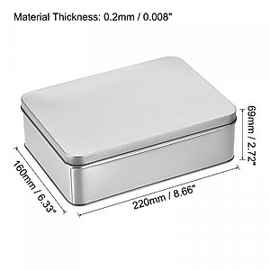 uxcell Metal Tin Box, 8.66" x 6.3" x 2.72" Rectangular Empty Tinplate Storage Containers with Lids, Silver Tone