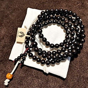 HAPPEACE 8mm Inelastic rope Natural Ebony 108 Mala beads- Tibetan Prayer bead or Meditation