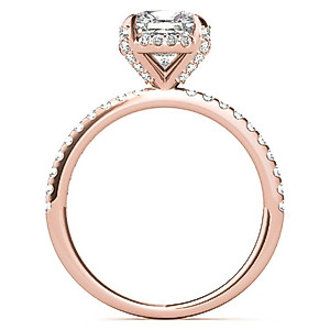 Moissanite Ring 10K Solid Rose Gold Handmade Solitaire Accents Engagement Ring 1.50 CT Cushion Cut Moissanite Diamond Halo Wedding Bridal Rings for Women Her Propose Ring (7)