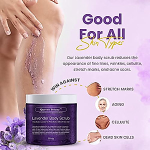 Lavender Oil Body Scrub - Moisturizing Shea Butter, Saffron & Nourishing Body Oils - Exfoliating Salt Scrub For Body & Face -Win Against Aging, Stretch Marks, Cellulite, Acne & Dead Skin Scars- 10 oz
