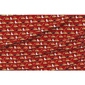 Spoonflower Fabric - School Bus Red Back to School Yellow Bear Transportation Printed on Petal Signature Cotton Fabric Fat Quarter - Sewing Quilting Apparel Crafts Decor