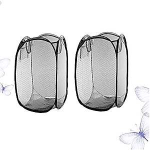 Yardwe Popup Mesh Laundry Basket, 2PCS Collapsible and Portable Clothes Washing Laundry Hamper for Laundry Room, Bathroom, Kids Room, College Dorm or Travel (Black, 30x30cm)