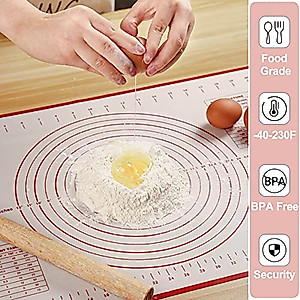 TANGN Pastry Mat Large Silicone Baking for Rolling Out Dough, Fondant Dough Kneading Cutting Non Stick Slip, Pie Bread Cookie BPA Free with Measurements, Red (20 x 28 inch) (BM-001)