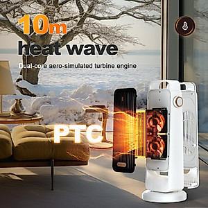 QQT Space Heater,1500W Energy Efficient Space Heaters for Indoor Use,90°Oscillating Portable Heater Fan for Office with Warm Lamp,Triple Protection,Suitable for Bedroom and Office(19″/White)