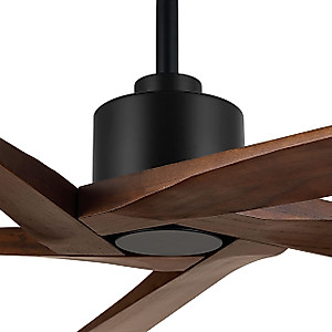 WINGBO 54 Inch DC Ceiling Fan without Lights, 5 Reversible Carved Solid Wood Blades, 6-Speed Noiseless DC Motor, Ceiling Fan No Light with Remote, Matte Black Finish with Walnut Blades, ETL Listed