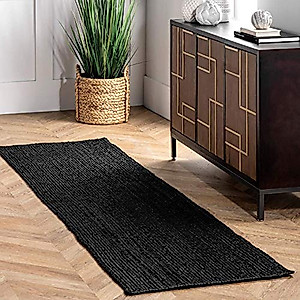Agro Richer Rug Black Jute Hand Braided Rectangle Shape Home Living Room Living Room Farmhouse Carpet Rag Rug (180 x 240 CM (6x8 Feet))