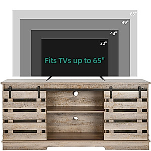 YITAHOME Farmhouse TV Stand for 65/60/ 55 Inch TV, Rustic Modern Entertainment Center for 300 lbs with Sliding Barn Door, Wood TV Media Console Storage TV Cabinet for Living Room, Grey Wash