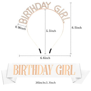 Rose Gold and White Sash with Rhinestone Tiara and Headband - Birthday Accessories for Women