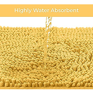 LuxUrux Yellow Bathroom Rug Set 2 Piece –Extra-Soft Bath mat Shower Bathroom Rugs,1'' Chenille Microfiber Material, Super Absorbent (30 X 20'' + 23 x 15'', Yellow)