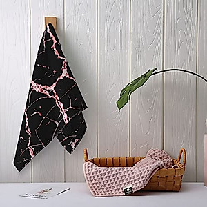 Hand Towel Marble Black Rose Gold for Bathroom Kitchen Microfiber Fingertip Bath Towels 12 x 27.5 Inch Soft Decorative Home Hotel Gym Laundry Room