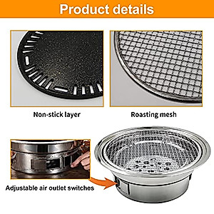 Korean BBQ Grill，Portable Charcoal Grill Stainless Steel Non-stick Easy to Clean Multi-function Charcoal Stove for Outdoor Camping BBQ Grill