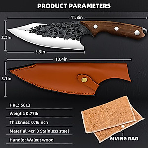 Upgraded Chef Knife High Carbon Stainless Steel Professional Kitchen Cooking Knife with Sheath and Ergonomic Handle - Ultra Sharp Meat Cleaver Chopping Knife for Home Outdoor or Camping (Black-002)