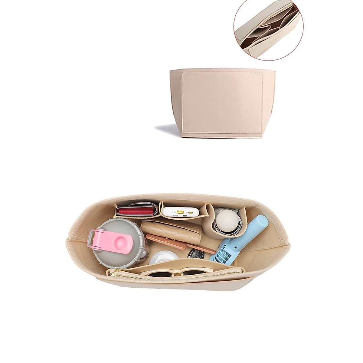 SMART DK Purse Organizer Insert for Longchamp Le Pliage Handbag Insert (beige, L/11 * 6.69 * 9.84in)