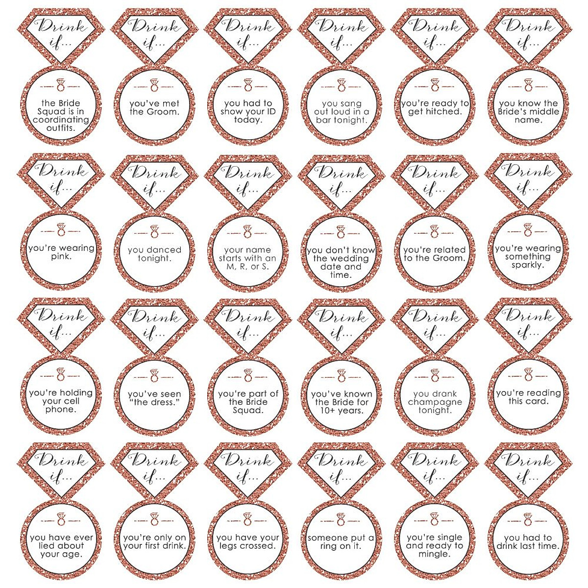 Big Dot of Happiness - Drink If Game - Bride Squad - Rose Gold Bridal Shower or Bachelorette Party Game - 24 Count