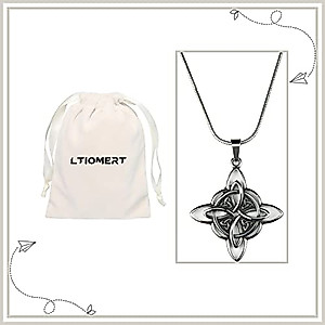 Ltiomert Ann Claridge Witches Knot Necklace, with 18" Snake chain, Witch's Star the Magic Knot Wiccan Pendant 4-Pointed Celtic Star Charm Triquetra Wicca Magick Pure Stainless