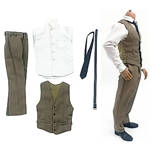 SM SunniMix 1/6 Scale Male Figure Doll Clothes Action Figure Clothing Shirt Belt Tie Accs for Male Soldier, Brown